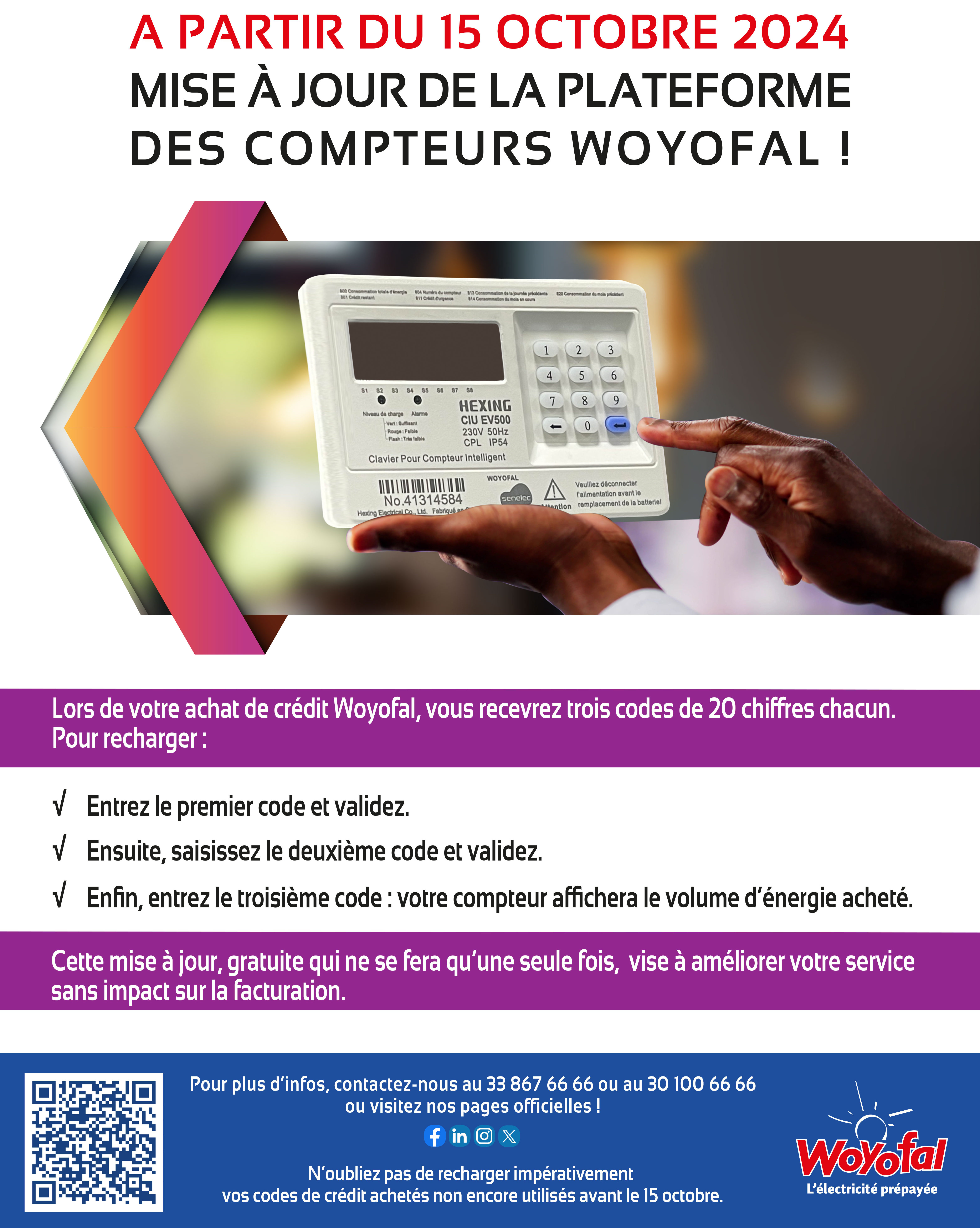 Mise à jour des compteurs Woyofal - Senelec